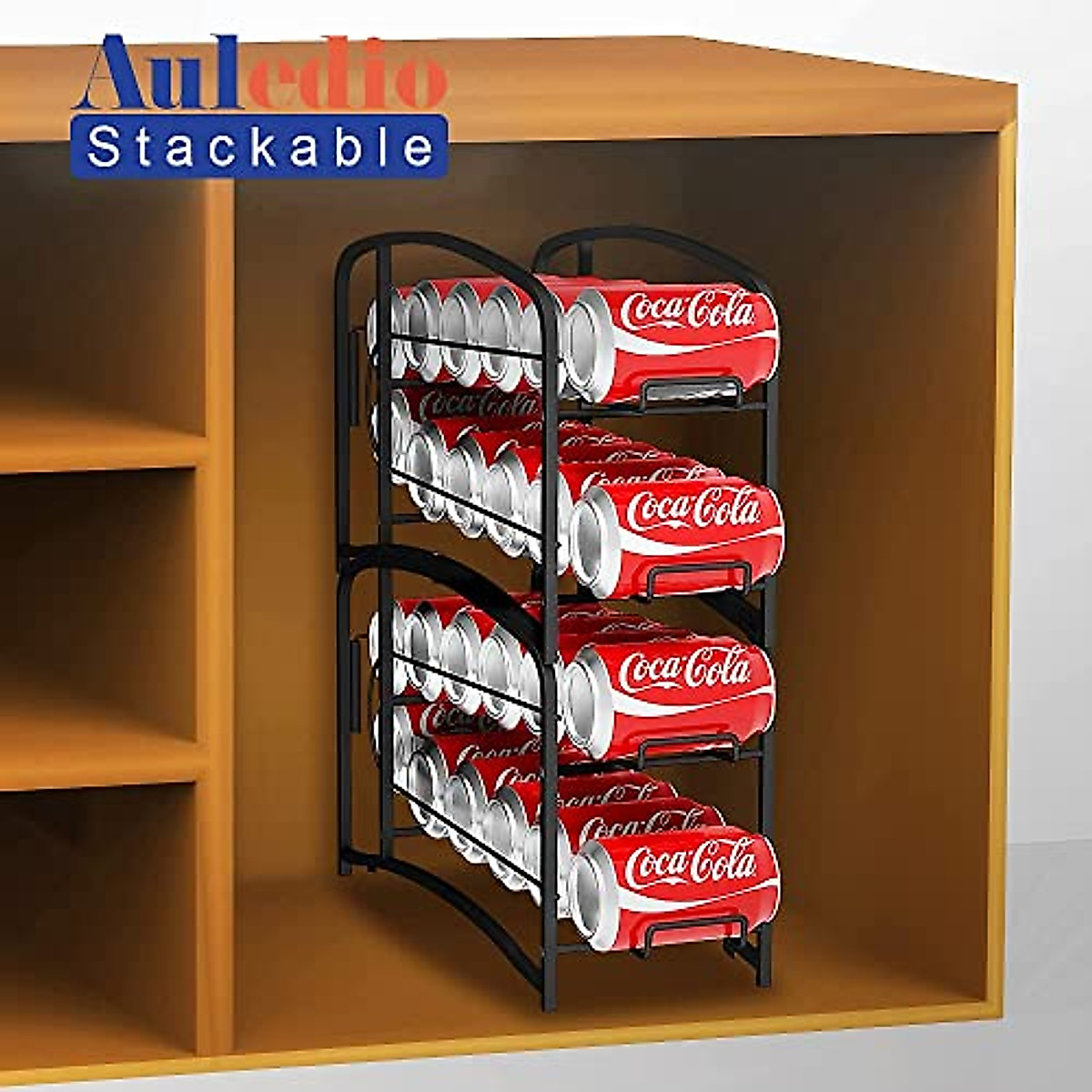Auledio Stackable Beverage Can Dispenser Rack, Storage Organizer Holder for Canned food or Pantry Refrigerator,Black(2 Pack)