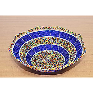 Set of 3 African Beaded Wire Bowls (2 x Large blue/red, 8 Inches + 1 Small blue, 6 inches) - Maasai Jewelry Bowl - Handmade in Kenya, KSBOWL012