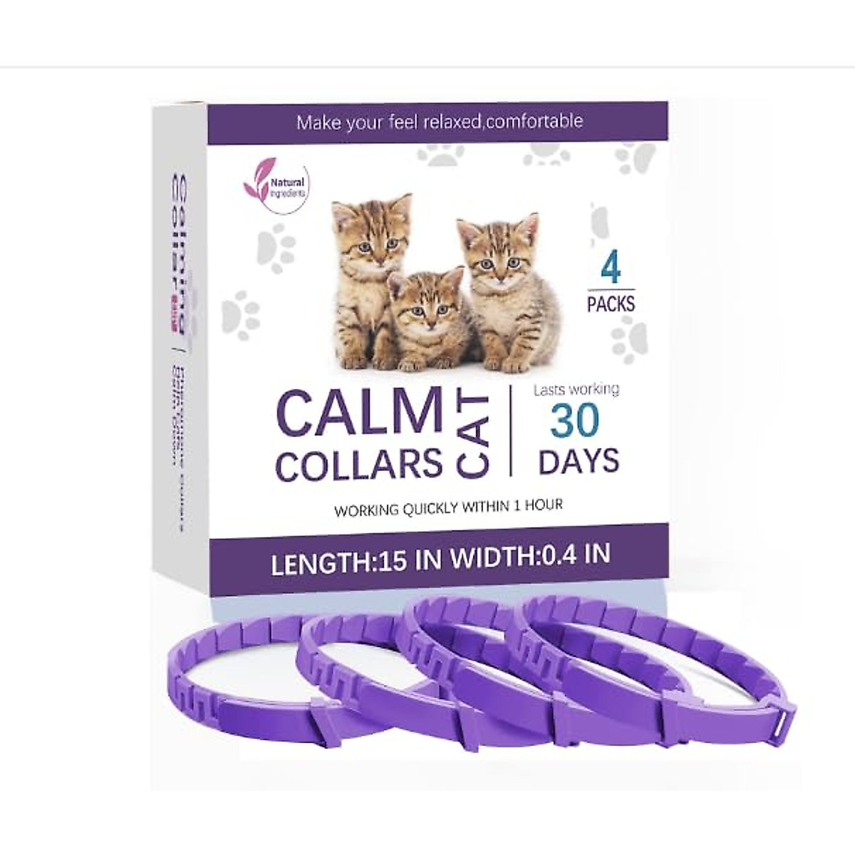 4 Pack Calming Collar for Cats and Kittens,Cat Pheromone Collars for Anxiety Efficient Relieve, Feline Calm Pheromones Collars Cats Stress Relief,Calming Collar for Peeing,Meowing,Fighting,Scratching