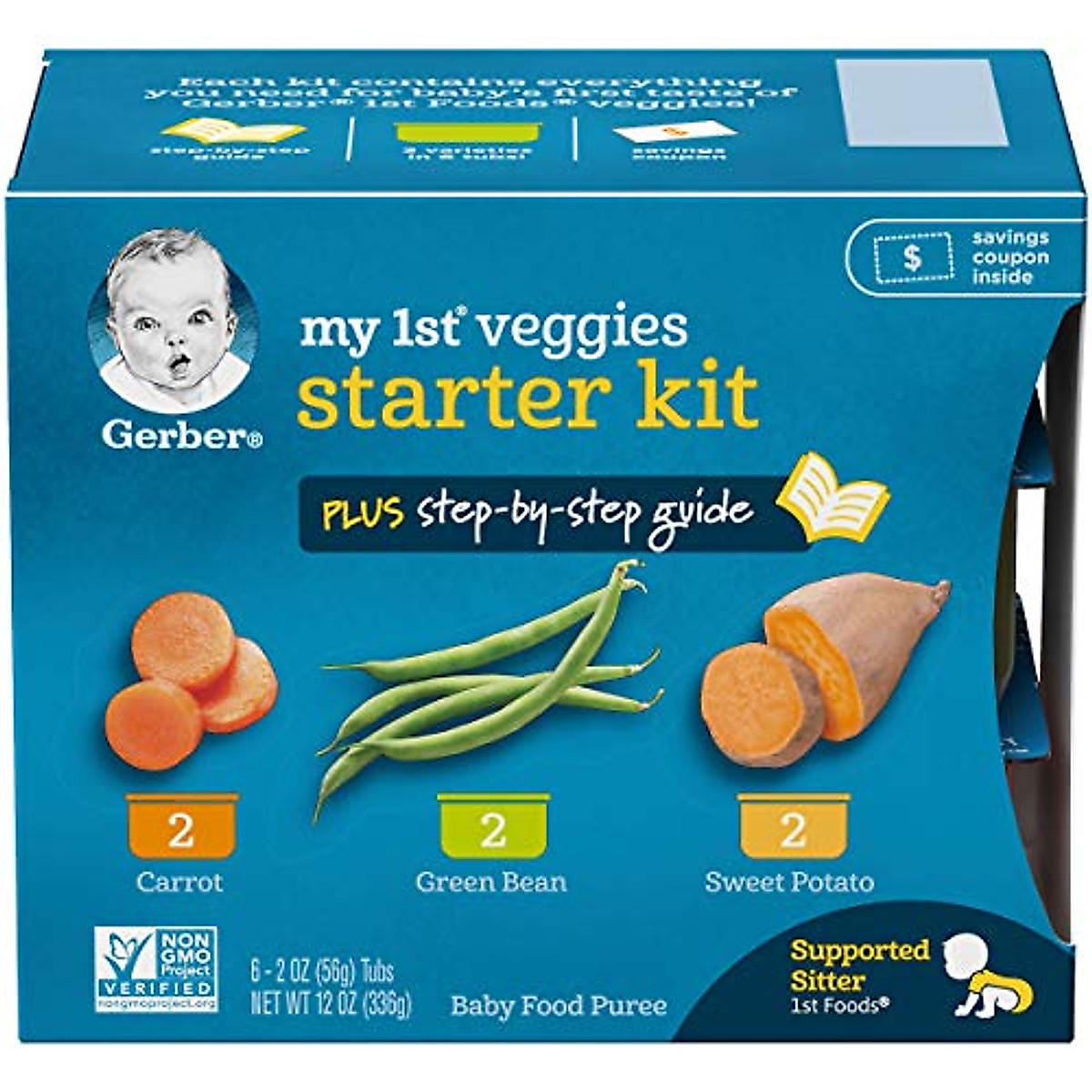Gerber My 1st Fruits and Veggies Stage 1 Baby Food Starter Pack Bundle, 2 items, 2 Ounce Tubs, (12 Tubs Total)