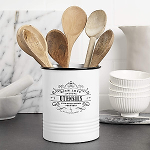 Baie Maison Large Kitchen Utensil Holder for Countertop - Farmhouse Kitchen Tools Storage Organizer Utensil Crock - White Cooking Utensil Holder for Kitchen Counter - Utensil Caddy Jar Spatula Holder