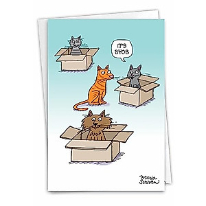 NobleWorks - 1 Happy Birthday Cartoon Greeting Card - Funny Notecard with Envelope, Comic Stationery - Bring Your Own Box C7278BDG