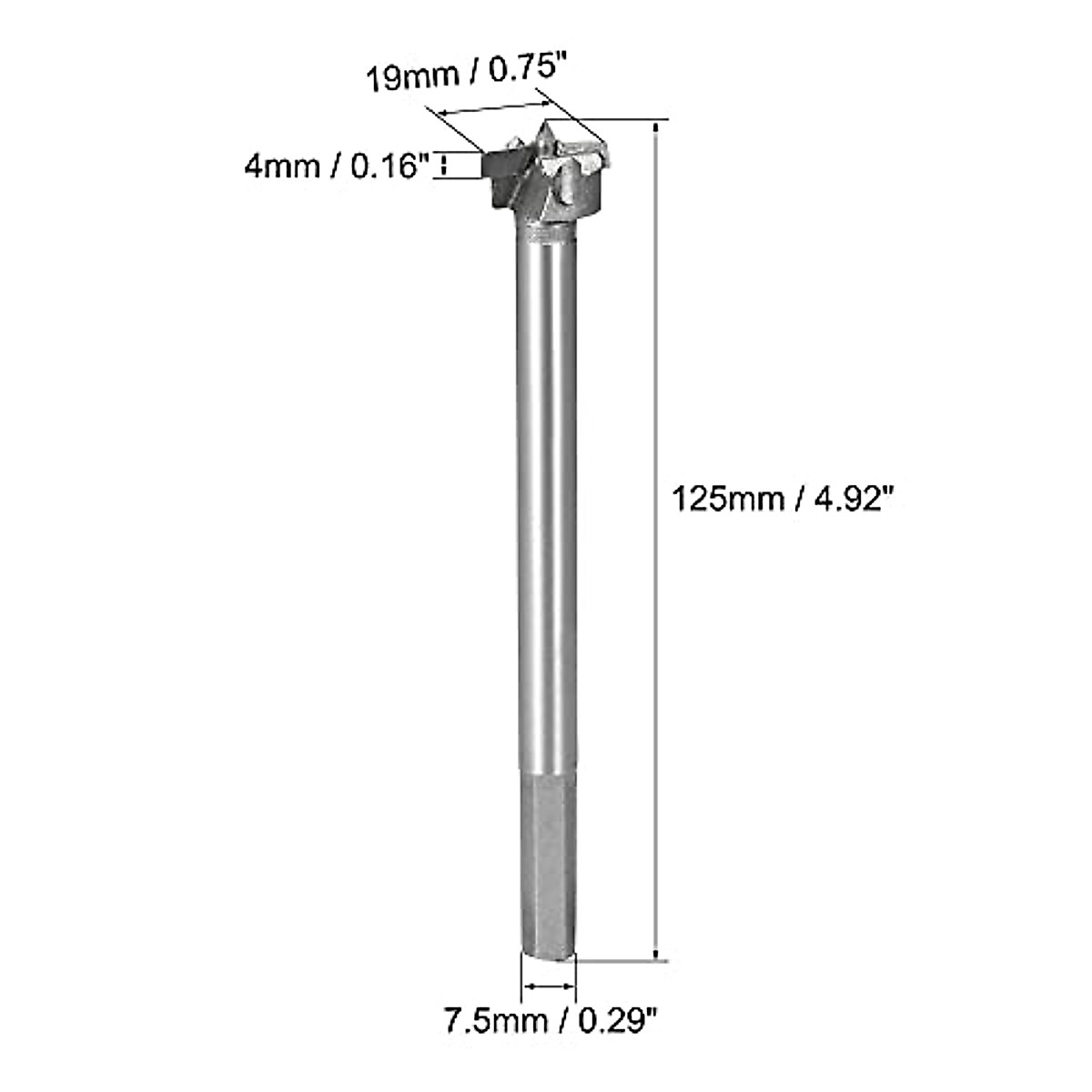 uxcell Forstner Wood Boring Drill Bit 19mm Dia. Hole Saw Carbide Alloy Steel Tip Hex Shank Cutting Tool for Plywood Wood