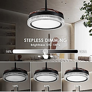 Mpayel 42" Retractable Ceiling Fan - Modern Retractable Ceiling Fan with Lights and Remote, Led Fan Light Fixture with Retractable Blades for Bedroom Living Room, Memory Function and Reversible, Black