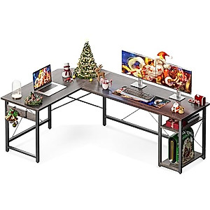 Coleshome L Shaped Computer Desk 66" with Storage Shelves, Corner Gaming Desk, Sturdy Writing Desk Workstation, Modern Wooden Desk Office Desk, Wood & Metal, Grey Oak