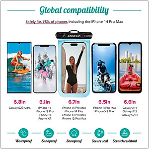 Eco Sun Waterproof Phone Pouch (2-Pack) — Designed in Hawaii — Case Fits All iPhones (incl. 15 Pro Max), Samsung Galaxy S24 & More Blue/Pink