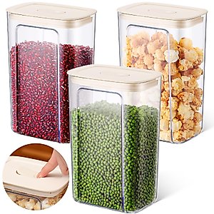Blushtier 3 Pack Pop Containers 1.7 Qt Food Storage Containers with Lids Airtight One Button Opening Clear Rectangle Kitchen Storage Containers for Pantry Cereal Snack Sugar Coffee