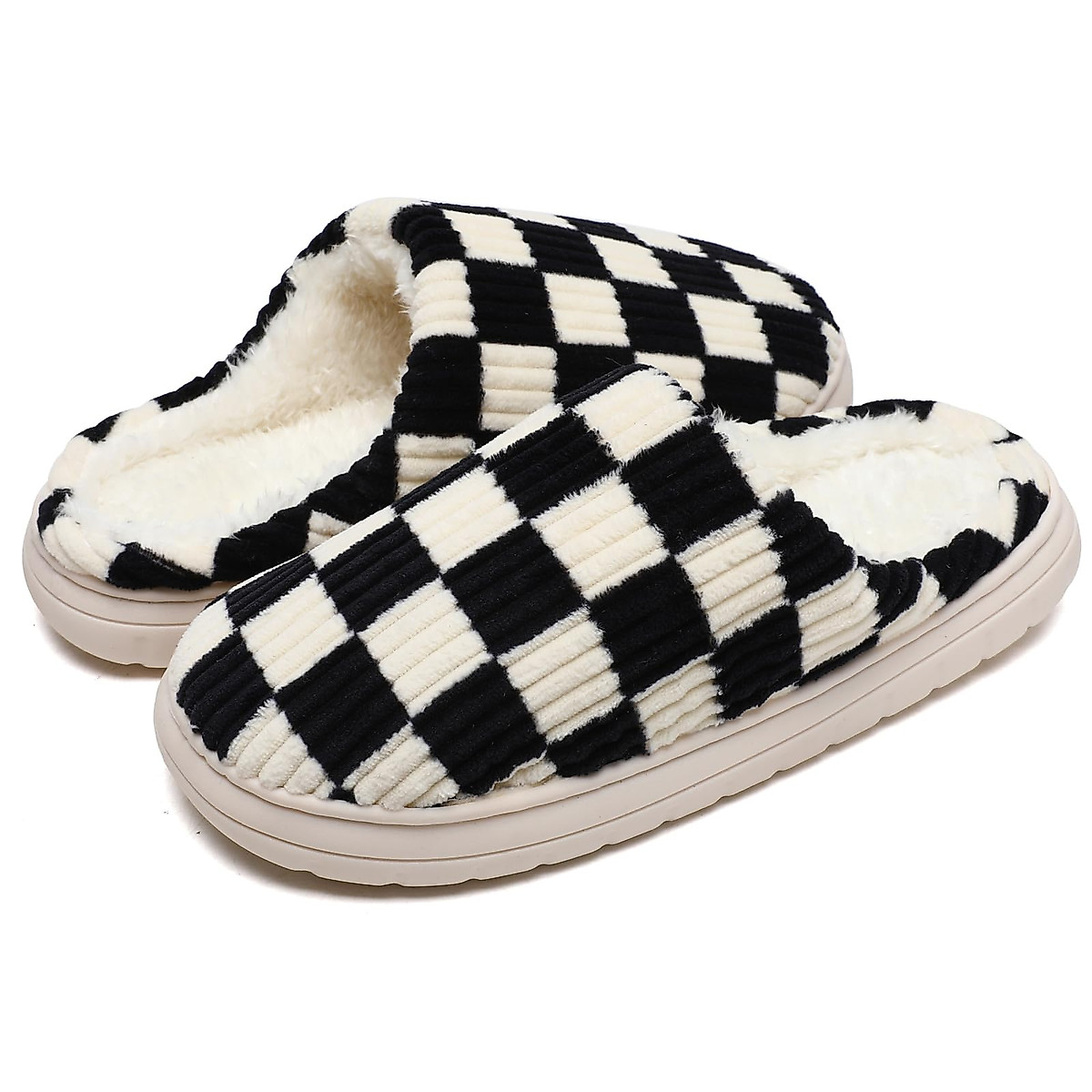 Jaeynow Fuzzy Slippers for Women Indoor,Unisex House Shoes Memory Foam Outdoor Slippers for Men Winter Warm Plush Bedroom Shoes with Faux Fur Lining Comfy Trendy Gift Slippers(Black 44/45)