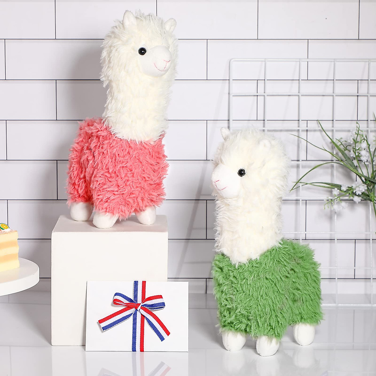 Chalyna 2 Pieces Llama Stuffed Animal 10 Inches Cute Llama Alpaca Plush Toy Gifts for Girls Boys Birthday Home Wedding Christmas Party Decorations(Green, Pink)