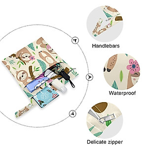 xigua 2PCS Baby Cloth Diaper Wet Dry Bags Waterproof Reusable with Two Zippered Travel Bags Beach Pool Stroller Dirty Gym Clothes Wet Swimsuits - 11.8 x 14.2in (Cute Playing Sloth)