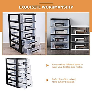 Tofficu 5 Drawer Storage Tower Plastic Storage Multifunctional Storage Cabinet with Clear Drawers Storage Case Organizer for Craft Stationary(Black)