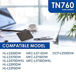 LVELIMIT TN760 High Yield Toner Compatible TN-760 Toner-Cartridges Replacement for Brother TN760 TN-760 TN-730 TN730 TN 760 for HL-l2395dw HL-L2350DW HL-L12370DWXL Printer (2 x TN760 Toners)