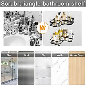 Pioleackflew Corner Shower Caddy - No Drill Bathroom Shower Organizer Rustproof Shower Shelves Shower Caddy Adhesive with Toothbrush cups Shower Shelf for Inside Showerower Black (2 Pack)