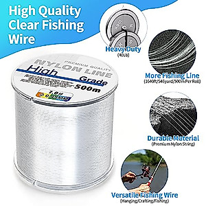 Clear Fishing Wire, 1640FT Fishing Line Clear Invisible Hanging Wire Strong Nylon String Supports 40 Pounds for Balloon Garland Hanging Decorations