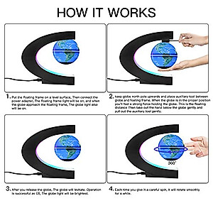 Gresus Upgraded Magnetic Levitation Floating World Map Globe with C Shape Base, Floating Globe with LED Lights, Great Fathers Students Business Boyfriend Birthday Gift for Home Desk Decoration (Blue)