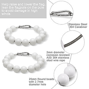 2 Pieces Flagpole Retainer Ring Flag Pole Accessories Beaded Flag Mount Rope Retainer Ring Keep Flag Close to Pole Counterweight Set with Steel Cable for Internal External Halyard Flagpole (White)