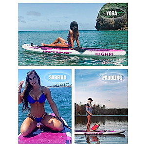 Highpi Inflatable Stand Up Paddle Boards, 10'6''x32''x6'' SUP with Accessories Backpack Anti-Slip Deck, Leash, Paddle and Hand Pump, Pink Paddle Board Standing Boat for Youth & Adult