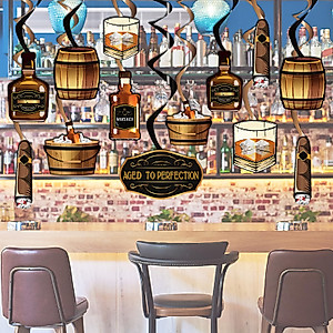 WEEPA 21 Pcs Whiskey Birthday Party Decorations for Men Aged to Perfection Party Supplies Whiskey Party Hanging Swirls Beer Themed Party Decorations for 30th 40th 50th Birthday Decorations
