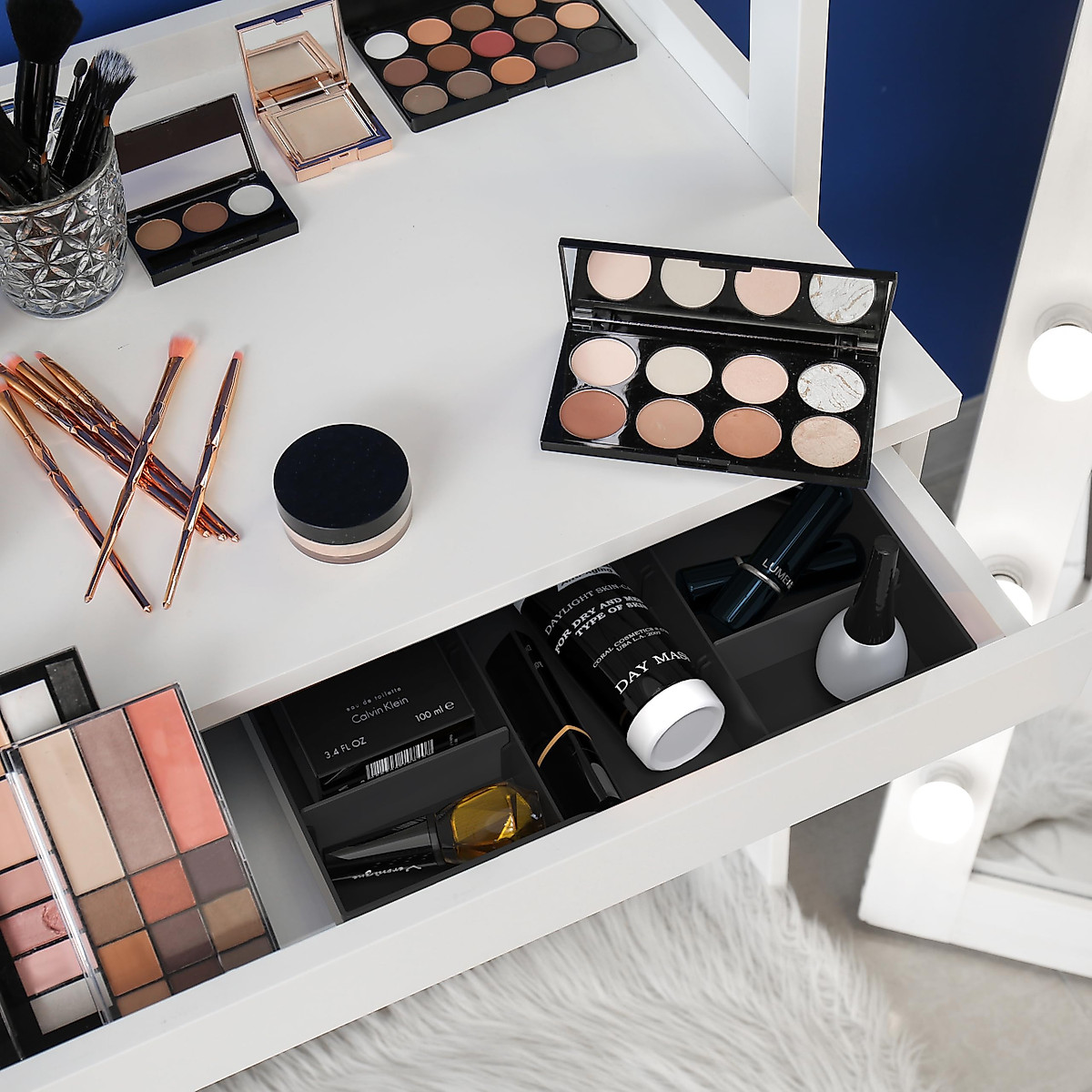 Simple Houseware Drawer Organizer Tray with 9 Adjustable Compartments, Black