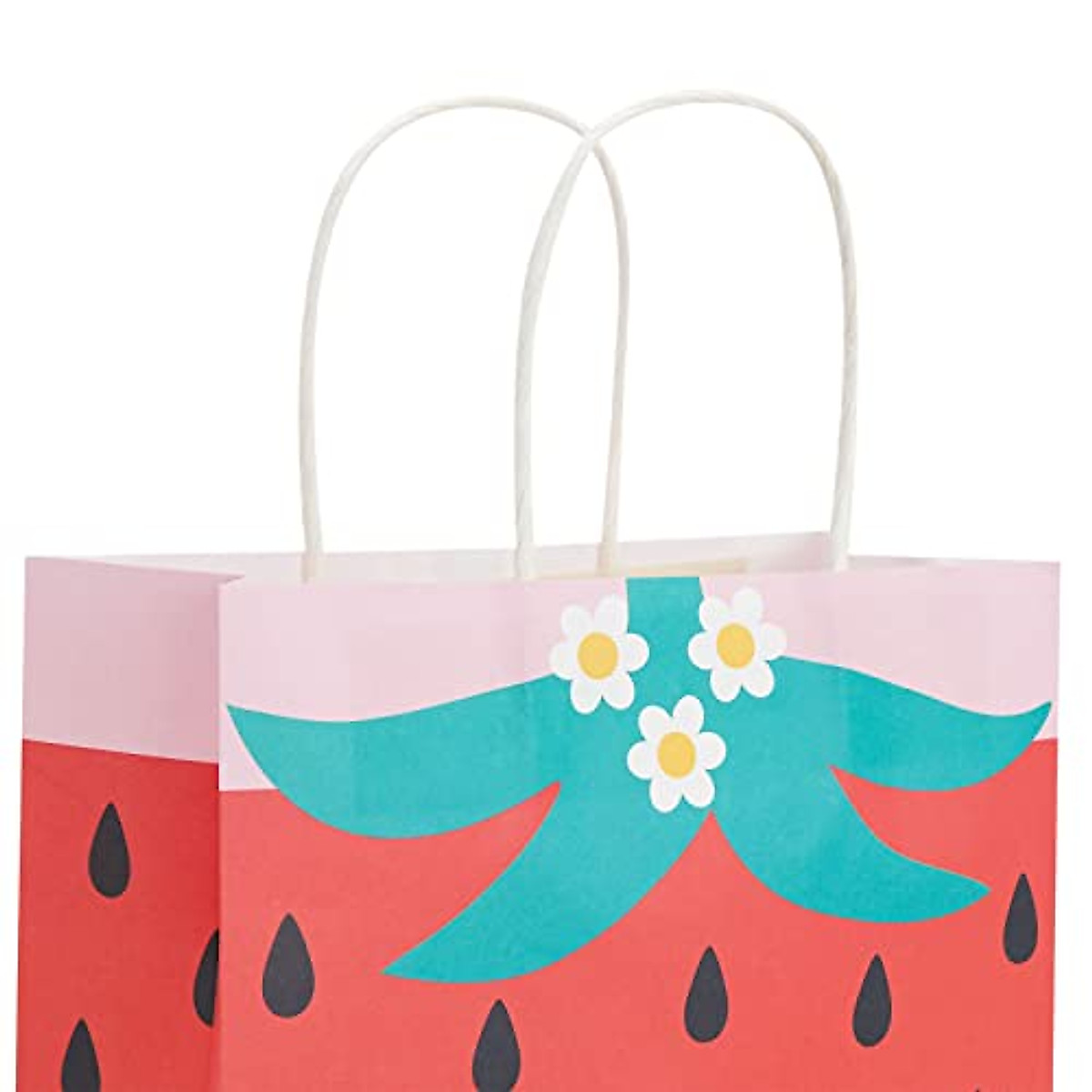 Sparkle and Bash Strawberry Gift Bags with Handles for Berry Sweet Birthday Party Favors (10 x 8 x 4 In, 24 Pack)