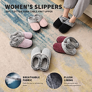 Homitem Fuzzy Slippers for Women Indoor and Outdoor Fluffy Bedroom House Shoes with Arch Support Memory Foam Winter Warm Ladeis Cute Comfy Cozy Black Size 7-8