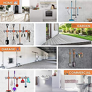 MOHOO 2 Pack Broom Holder Wall Mount Stainless Steel Wall Mounted Storage Organizer Heavy Duty Tools Hanger with 4 Racks 6 Hooks for Bathroom Kitchen Office Closet Garden