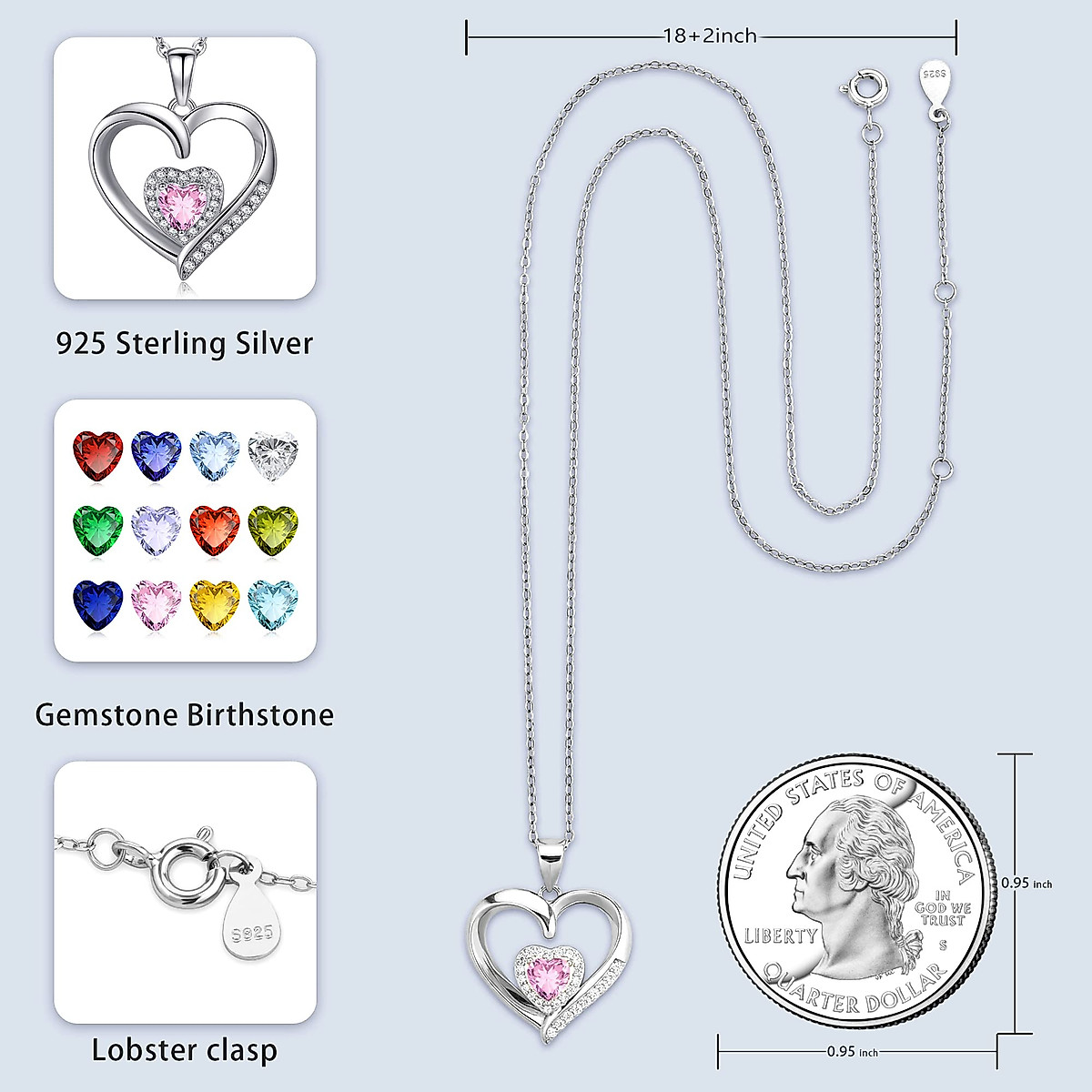 GLIVEOR Birthday Gifts for Women Heart Necklace, S925 Sterling Silver Necklace Birthstone Necklace Heart Necklace for Women Birthday Jewelry Gifts for Women March Birthstone Necklace