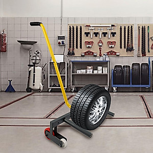 biosp Heavy Duty Adjustable Wheel Dolly, 440 LBS Load Capacity Alloy Metal Easy Lift Truck Car Tire Cart Dollies Garage Moving Tool with Adjustable Roller for Workshop Mechanic Trolley Gray-Yellow