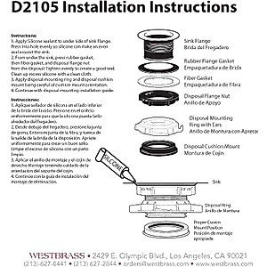Westbrass A2105-12 3-1/2" EZ-Mount Brass Kitchen Sink Waste Disposal Drain Flange and Stopper, Oil Rubbed Bronze