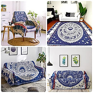 Edcooy Astrology Throw Blanket，Bohemian Hippie Woven Witchy Zodiac Celestial Constellation Balnket for Home Decor, Double Side CoverChair Sofa Couch(Blue, 50" x 70") (71''x91'')
