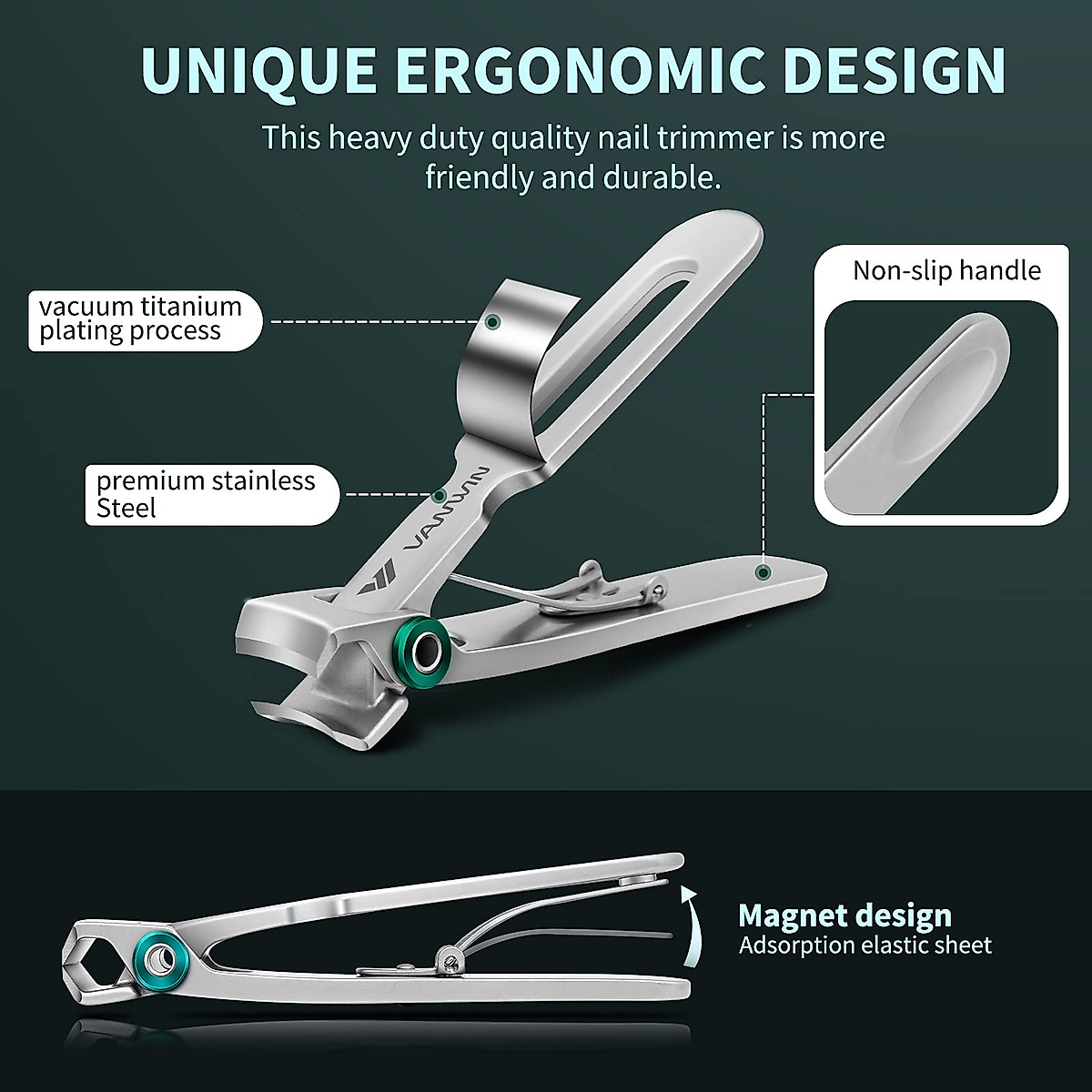 VANWIN Nail Clippers for Thick Nails, 16mm Wide Jaw Opening Oversized Toenail Clippers Cutter with Sharp Curved Blade and Nail File, Heavy Duty Stainless Steel Fingernail Clippers for Seniors Elderly