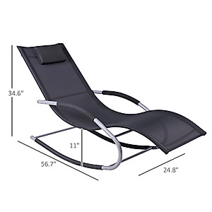Outsunny Zero Gravity Rocking Chair Outdoor Chaise Lounge Chair Recliner Rocker with Detachable Pillow and Weather-Resistant Fabric for Patio, Deck, Pool, Black