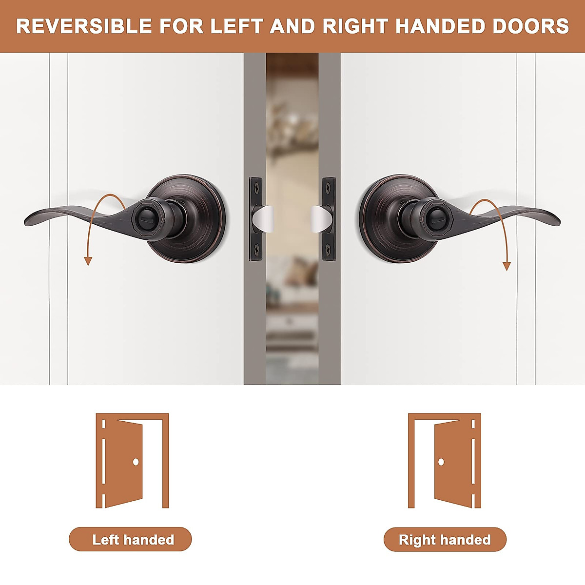 Probrico (5 Pack Privacy Door Lever[Thumb Turn Lock on The Inside],Locking Door Handle Set for Bedroom & Bathroom Doors,Keyless Oil Rubbed Bronze Wave Door Lock, Reversible Right & Left Side Handed