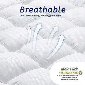 King Size Mattress Topper for Back Pain, Cooling Extra Thick Mattress Pad Cover with 8-21 inch Deep Pocket, Plush Pillow Top Mattress Topper Overfilled with Down Alternative, King Size, White