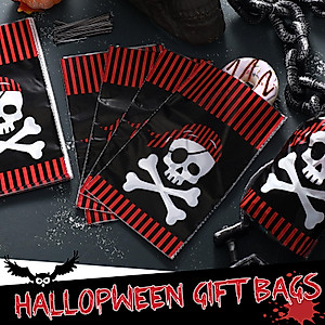 Outus 150 Pcs Halloween Cellophane Treat Bags Halloween Cellophane Bag Block Bottom Halloween Candy Bags with 300 Pcs Twist Ties for Snacks Cookies Halloween Party Favor Supplies (Skeleton)