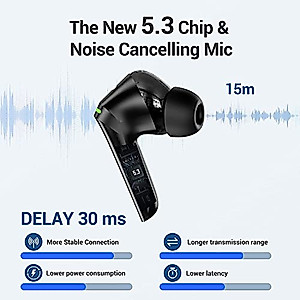 Wireless Earbuds 80H Playtime Noise Canceling Bluethooth Earbuds with Wireless Charging Case in-Ear Earbud with Microphone for Android Cell Phone Gaming Computer Laptop Sport Black