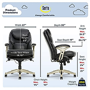 Serta Ergonomic Executive Office Motion Technology, Adjustable Mid Back Desk Chair with Lumbar Support, Black Bonded Leather