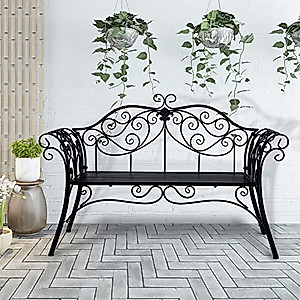 HLC 52" Garden Bench Outdoor Bench Patio Bench for Outdoors Front Porch Furniture Iron Patio Bench Park Benches for Outside