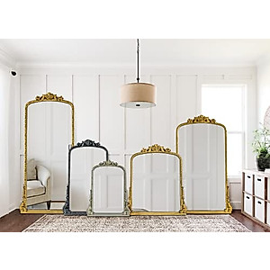 EGHOME Traditional Ornate Floor Mirror Arched Framed Full Length Wall Mirror Baroque Inspired Full Body Mirror, Antiqued Gold 30 x 60''