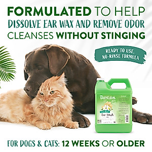 TropiClean Cocoa Butter Ear Wash for Dogs & Cats | Alcohol Free Dog Ear Cleaner Solution | Pet Ear Wash Derived from Natural Ingredients | Made in The USA | 1 Gallon