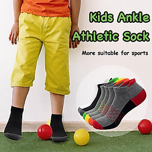 HENGRUI Boys/girls Socks Cushioned Kids Socks, Kids Ankle Athletic Socks With Low Cut Tab For 4-7 Years Old-6 Pairs, Black