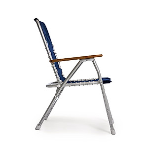 FORMA MARINE Boat Chairs High Back Navy Blue Deck Folding Marine Aluminum Teak Furniture Set of 2 M150NB