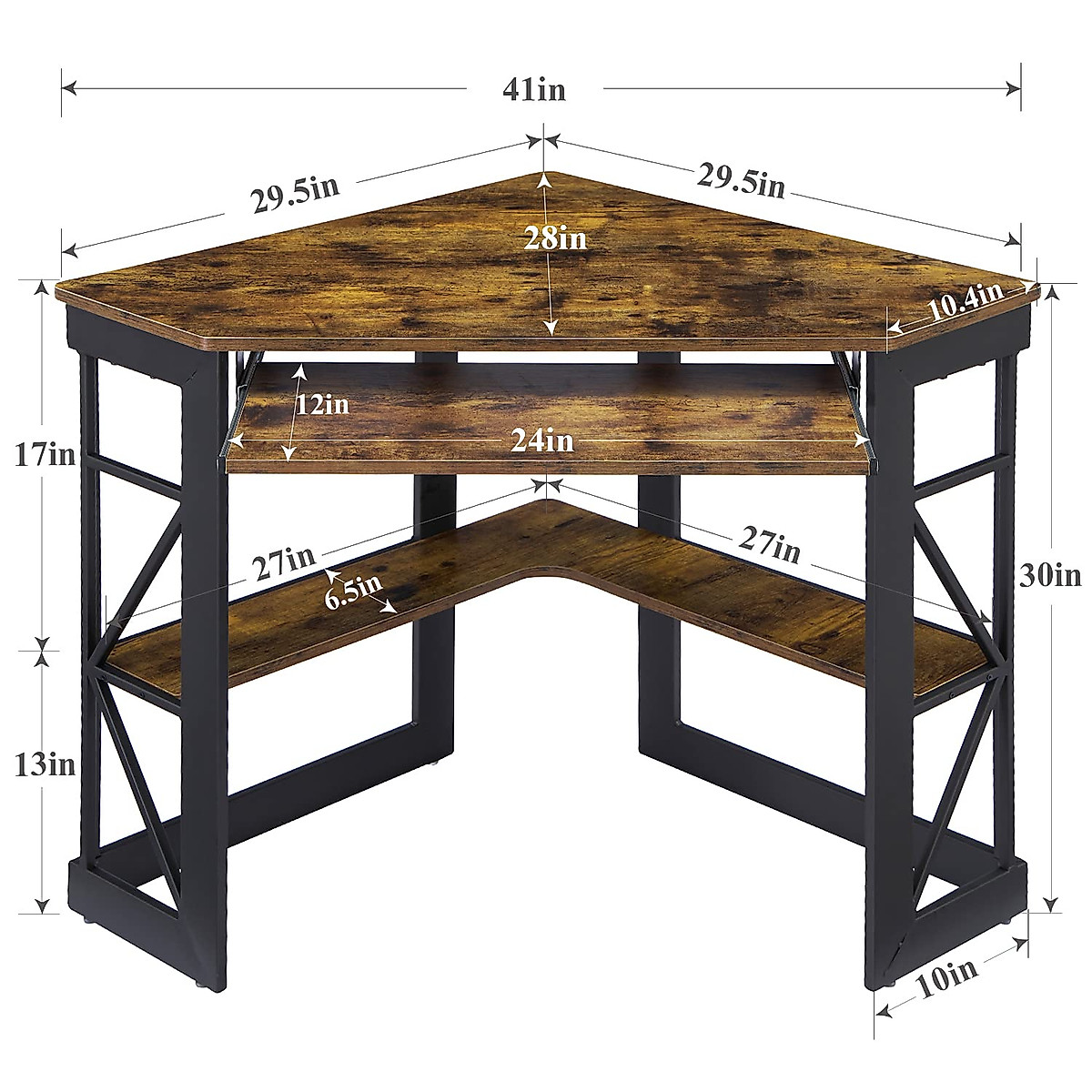 VECELO Corner Computer Desk 41 x 30 inches with Smooth Keyboard & Storage Shelves for Home Office Workstation, Antique Brown