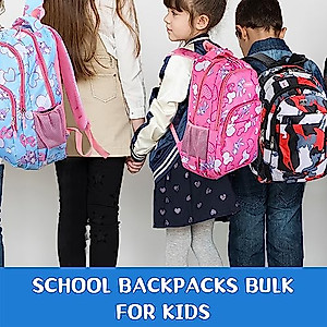 PerKoop 8 Pieces Backpacks Boys and Girls 17 Inch School Bag Bulk Printed Student Backpacks with Adjustable Padded Straps and Bottle Holder for Back to School Elementary Middle High School, 8 Color