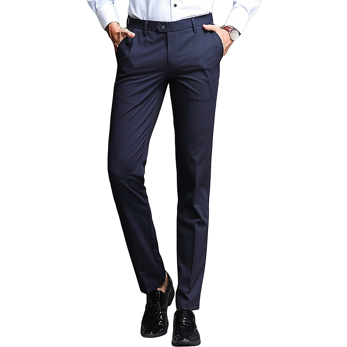 Men's Slim Fit Skinny Stretch Pant Classic Solid Color Tapered Suit Pant Lightweight Business Comfort Trousers (Blue,33)