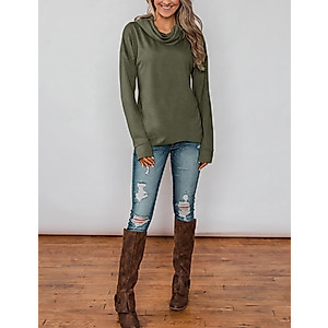 Minthunter Women's Long Sleeve Pullovers Cowl Neck Tunic Shirt Casual Sweatshirt Tops Olive