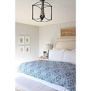 City Scene Duvet Cover Set Reversible Cotton Bedding with Matching Shams, All Season Home Decor, Twin, Milan Blue