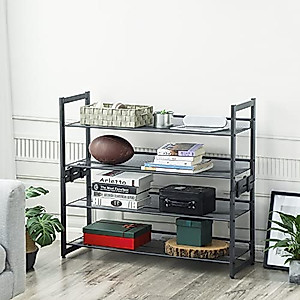 SONGMICS Shoe Rack, 2-Tier Stackable Shoe Storage Shelf, Flat or Angled Shoe Organizer, Metal Shoe Tower Stand for Closet Entryway, Grey 12.1 x 36.4 x 16.5 Inches