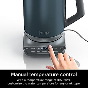 Ninja KT200BL Precision Temperature Electric Kettle, 1500 watts, BPA Free, Stainless, 7-Cup Capacity, Hold Temp Setting, Blue Stainless