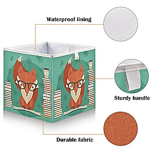 Blueangle Fox Reading Book Rectangle Storage Bin, 15.8 x 10.6 x 7 in, Large Collapsible Organizer Storage Basket for Home Décor（339）